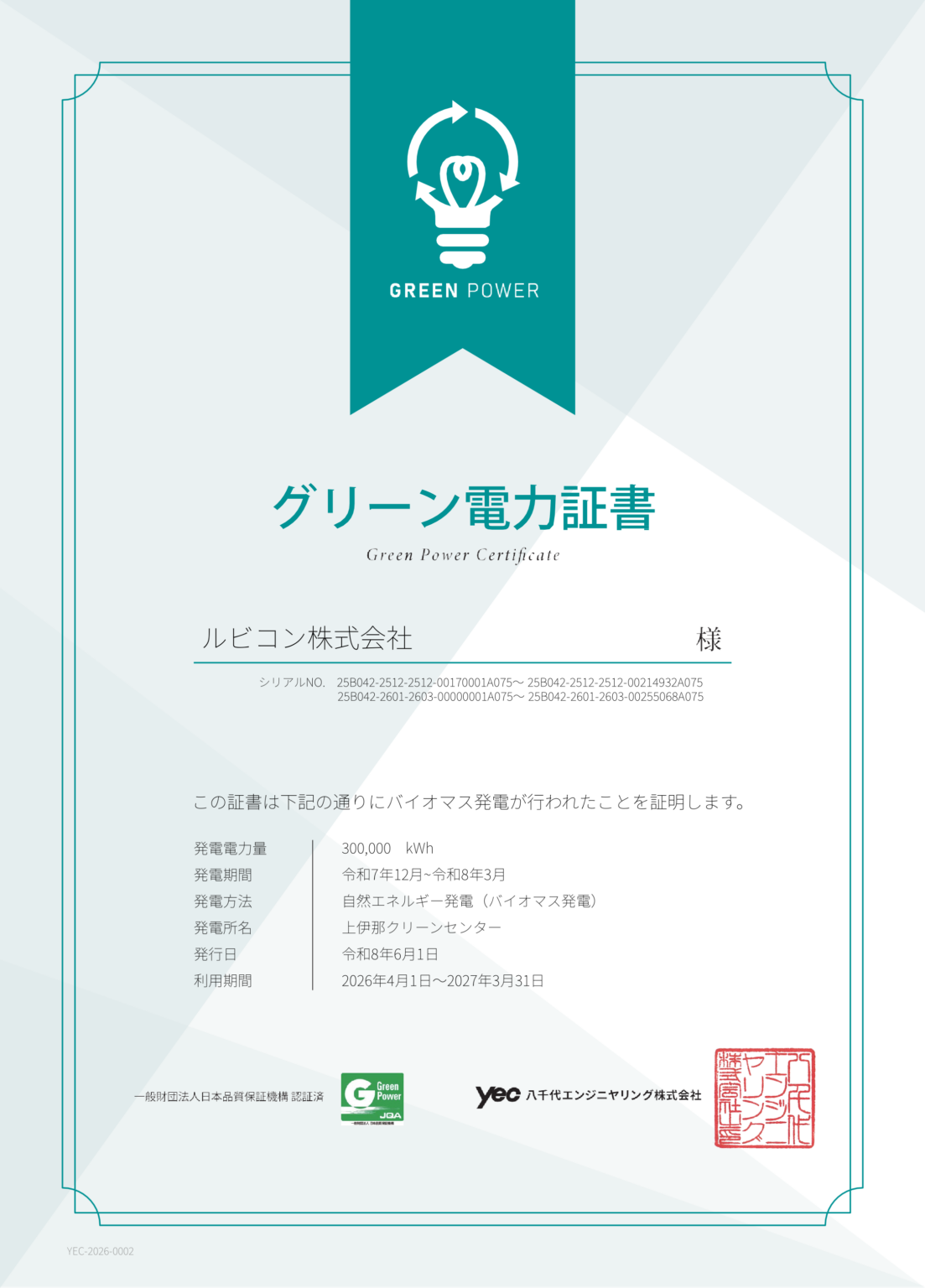 Purchase of Green Power Certificates from Local Biomass Power ...